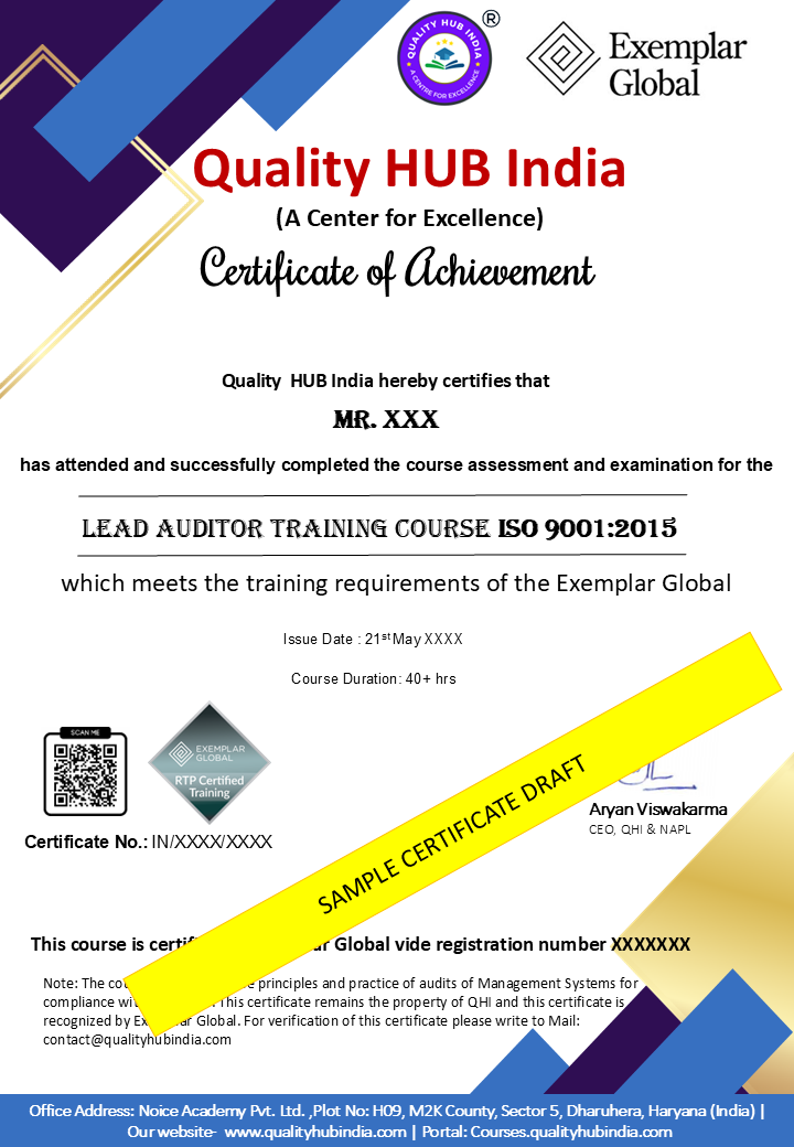 Sample Certificate - Quality Hub India